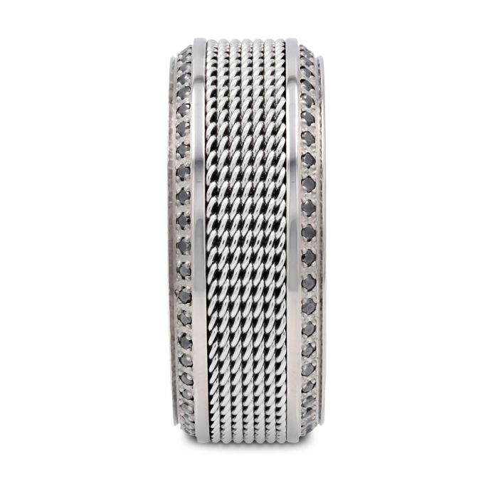 GAUNTLET Steel Chain Titanium Wedding Ring Polished Beveled Edges Set ...