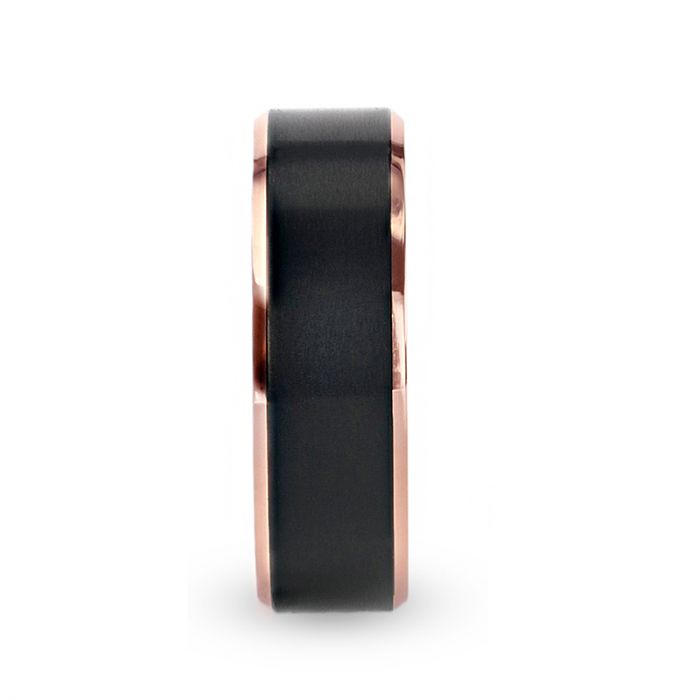 STEPHEN Rose Gold Plated Black Titanium Flat Brushed Center Men's Wedd ...