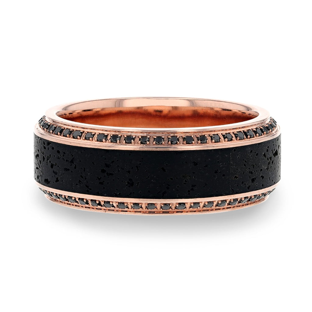 HYPERIA Lava Inlaid 10K Rose Gold Men's Wedding Band With Black Diamon — Tender Essentials